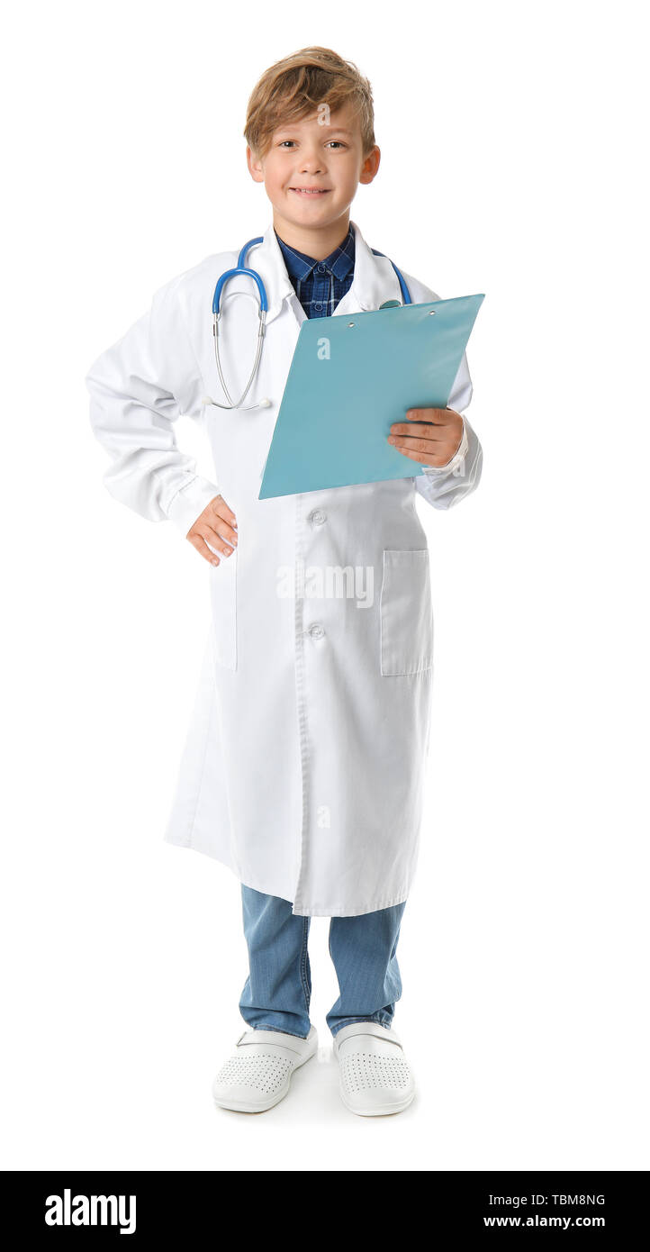Portrait of little doctor on white background Stock Photo - Alamy