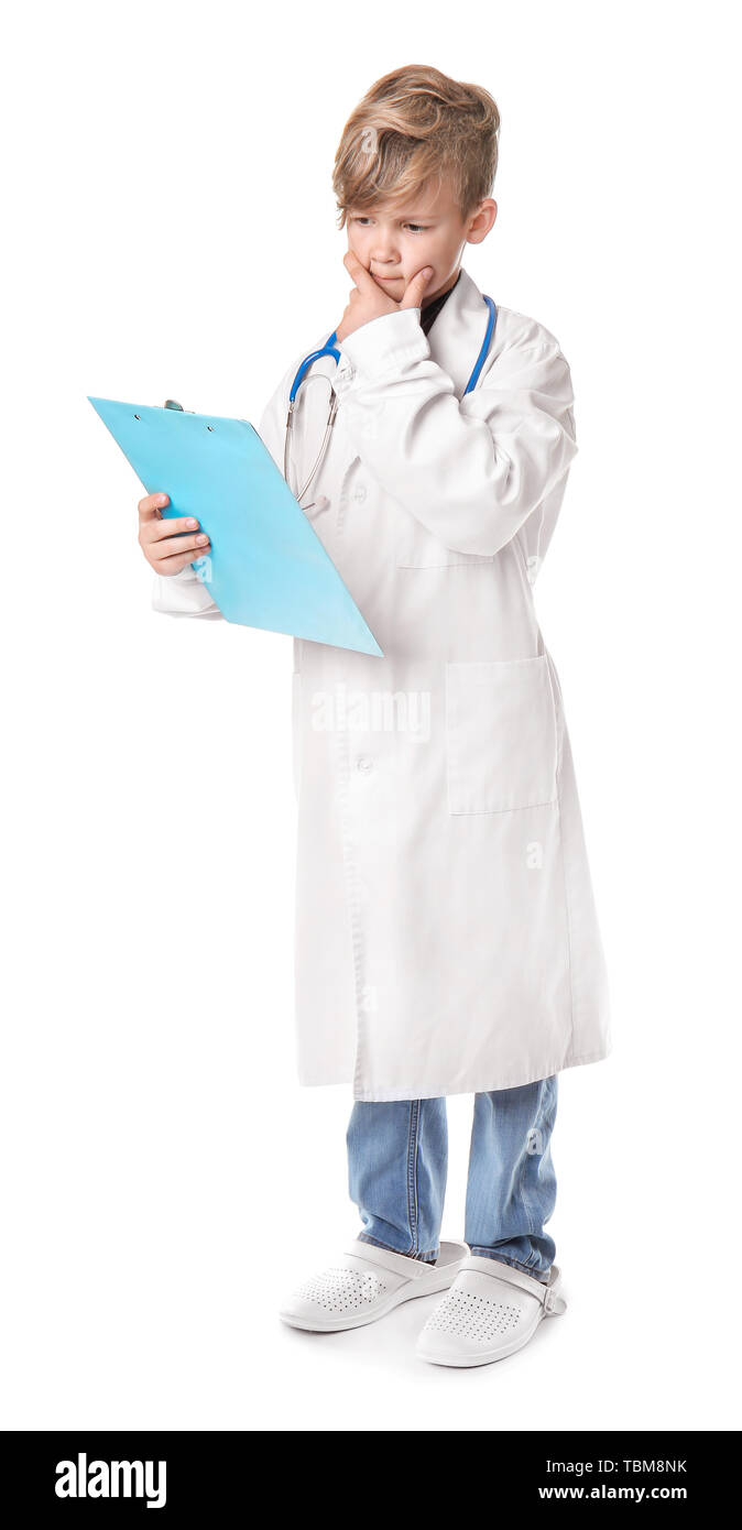 Portrait of little doctor on white background Stock Photo - Alamy