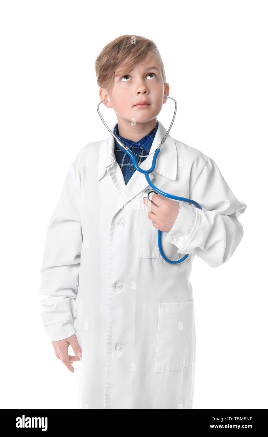 Portrait of little doctor on white background Stock Photo - Alamy