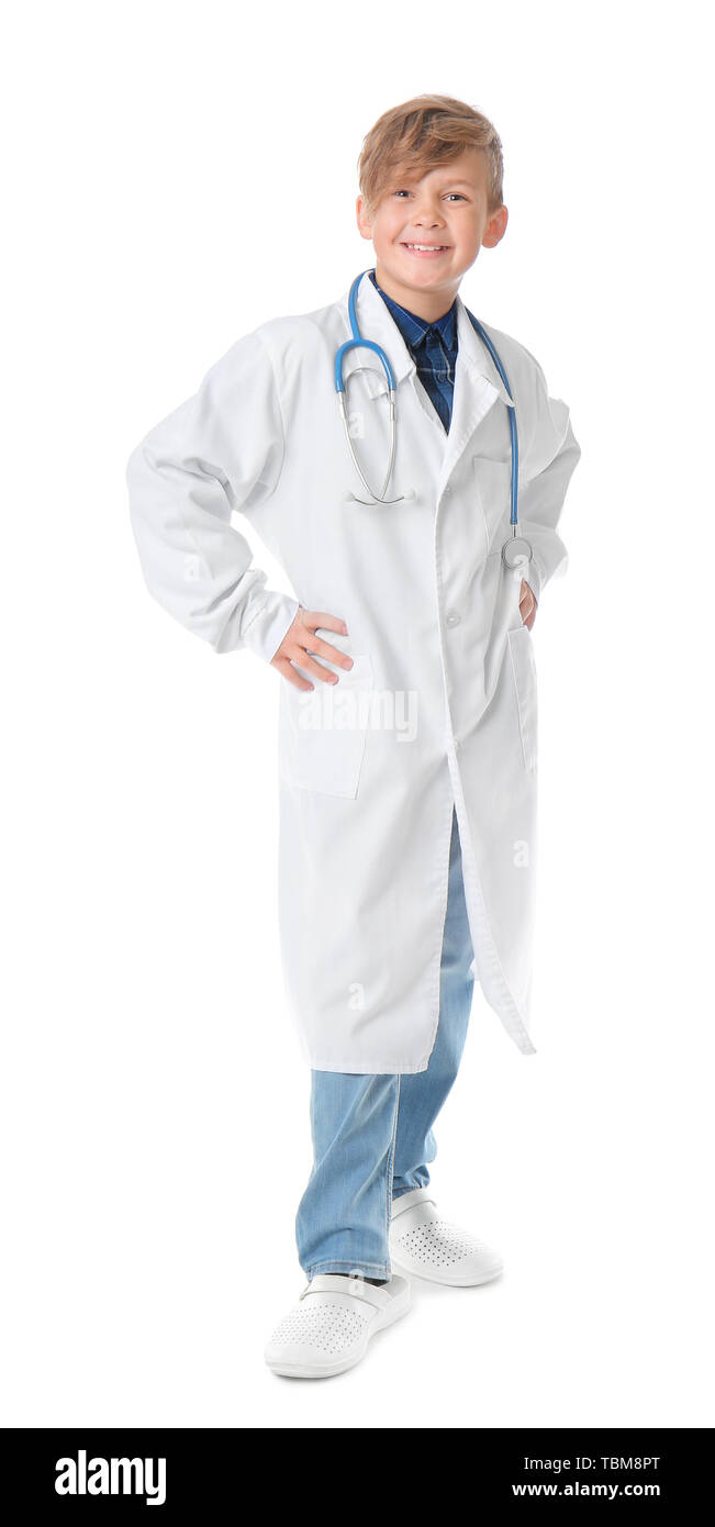 Portrait of little doctor on white background Stock Photo - Alamy