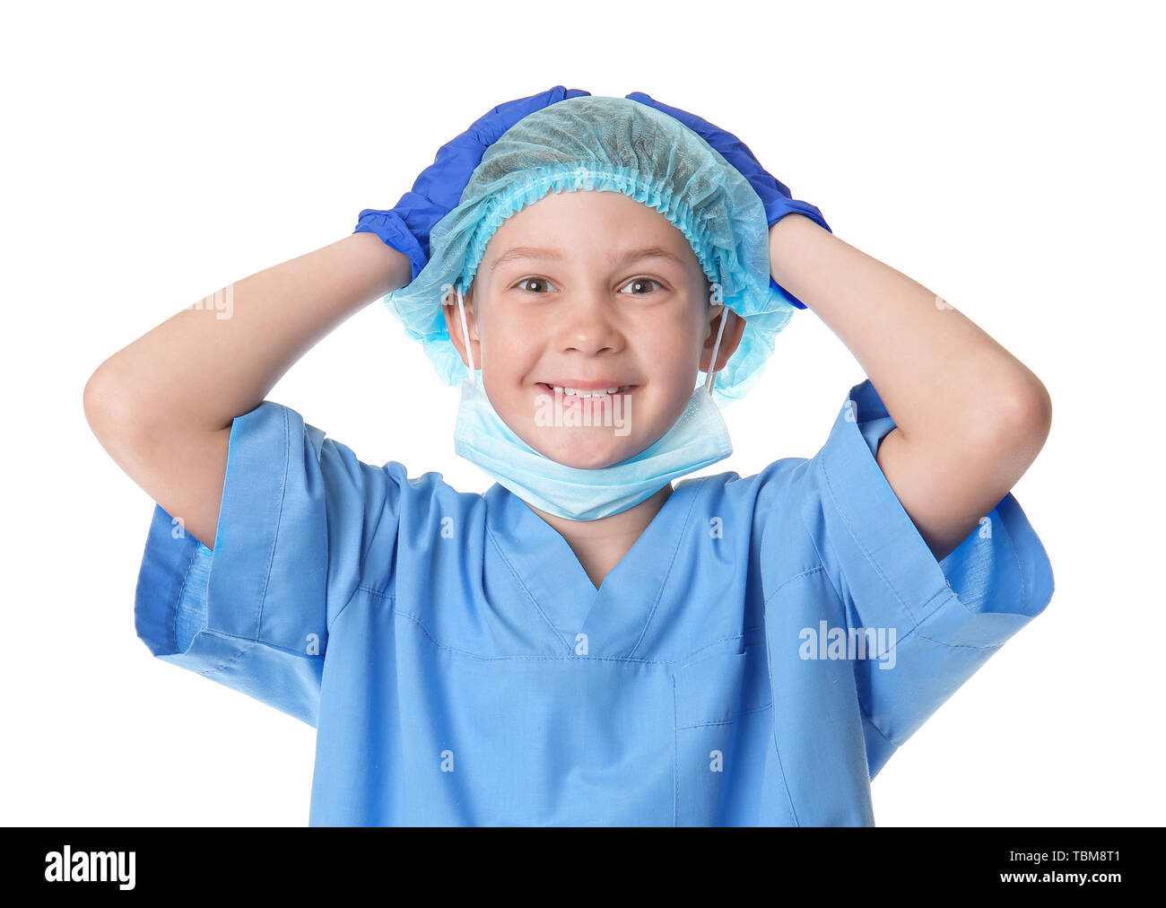 Portrait of little surgeon on white background Stock Photo - Alamy