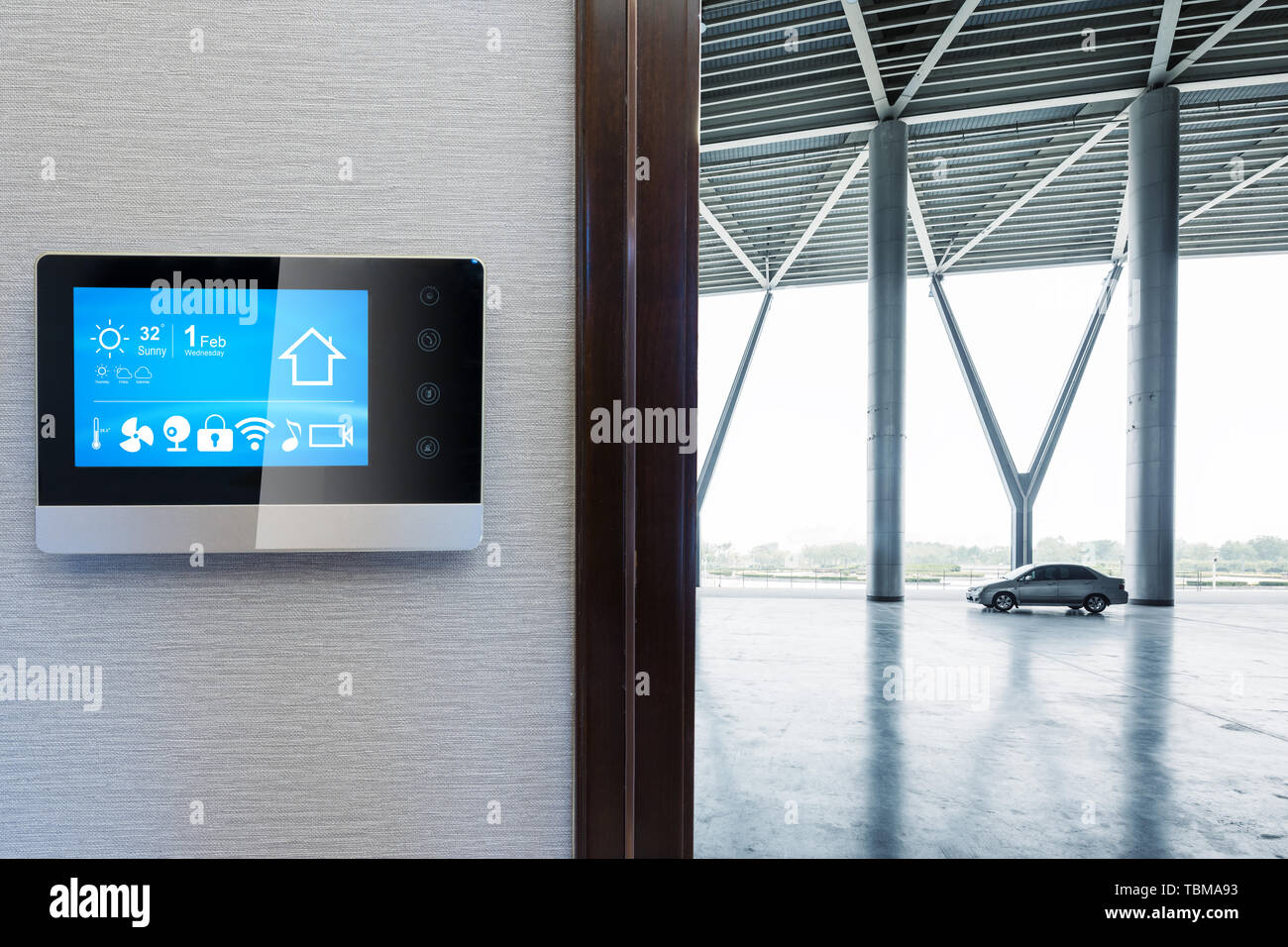 smart screen with smart home and modern hall Stock Photo - Alamy