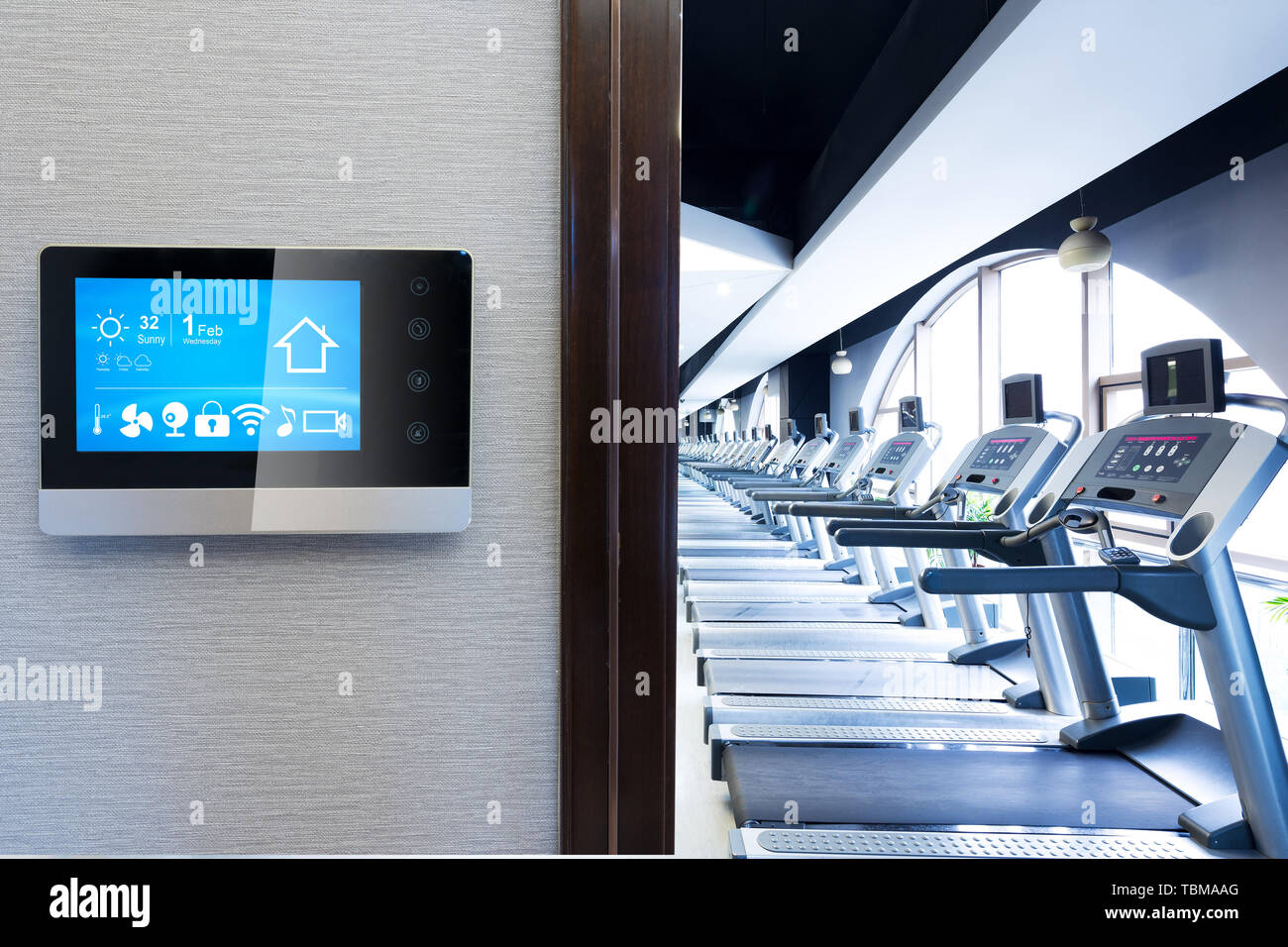 smart screen with smart home and modern gym Stock Photo - Alamy