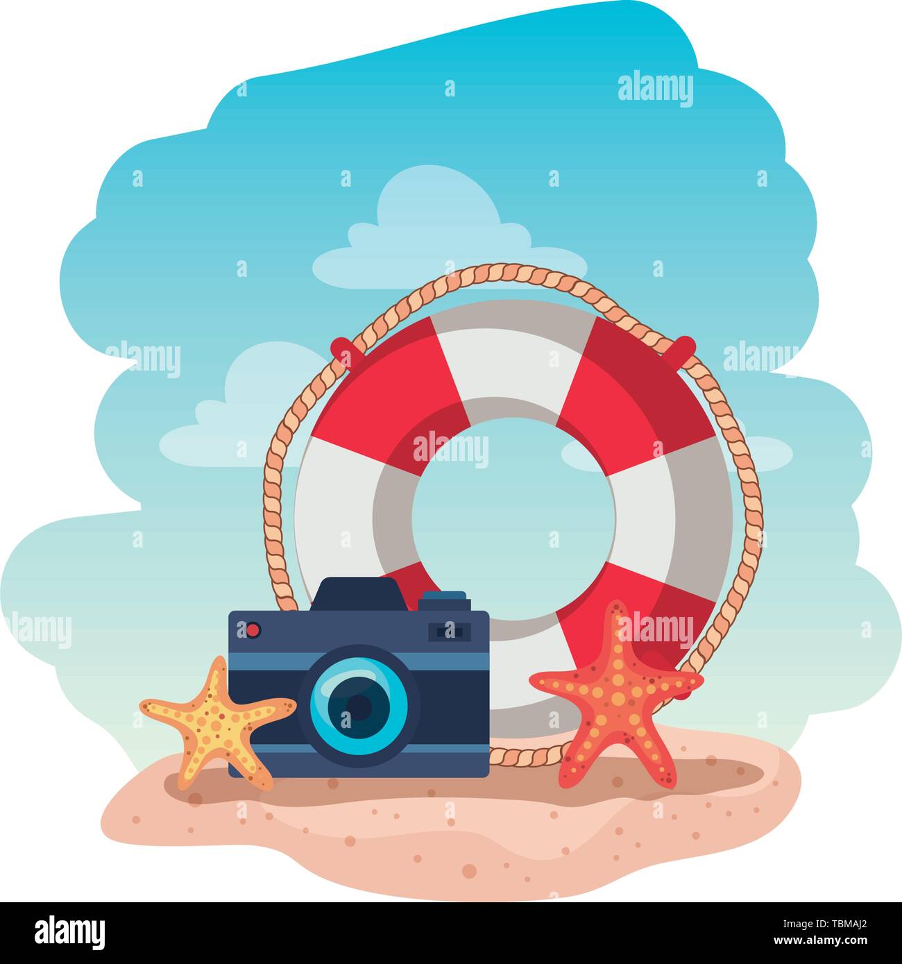 marine float with camera photographic and starfish Stock Vector Image ...