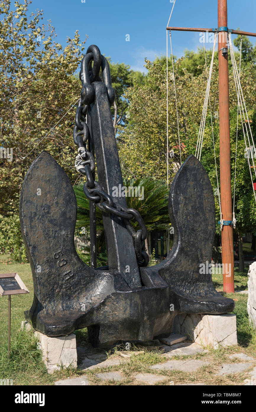 Giant anchor on the shore of the Harbor of Makarska Riviera, Dalmatia ...