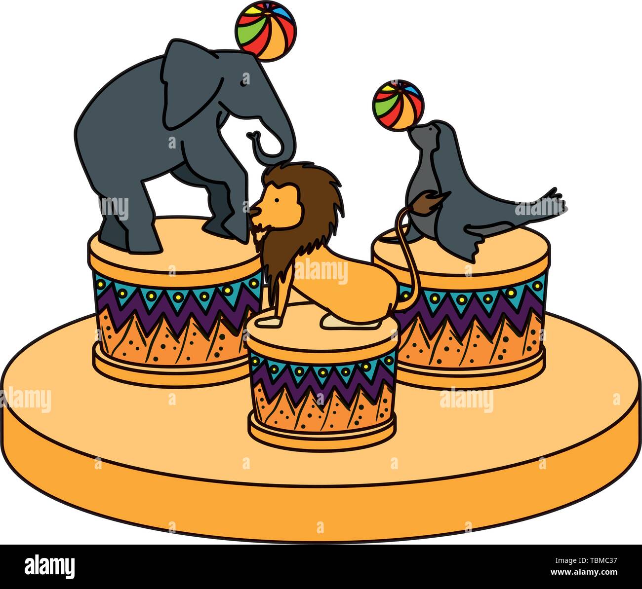 circus animals playing with balloons in steps Stock Vector Image & Art ...