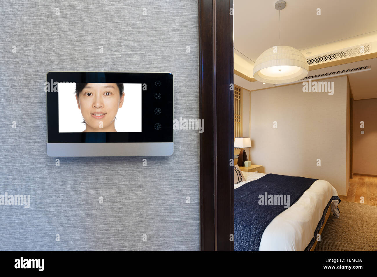intercom video door bell on the wall outside modern bedroom Stock Photo ...