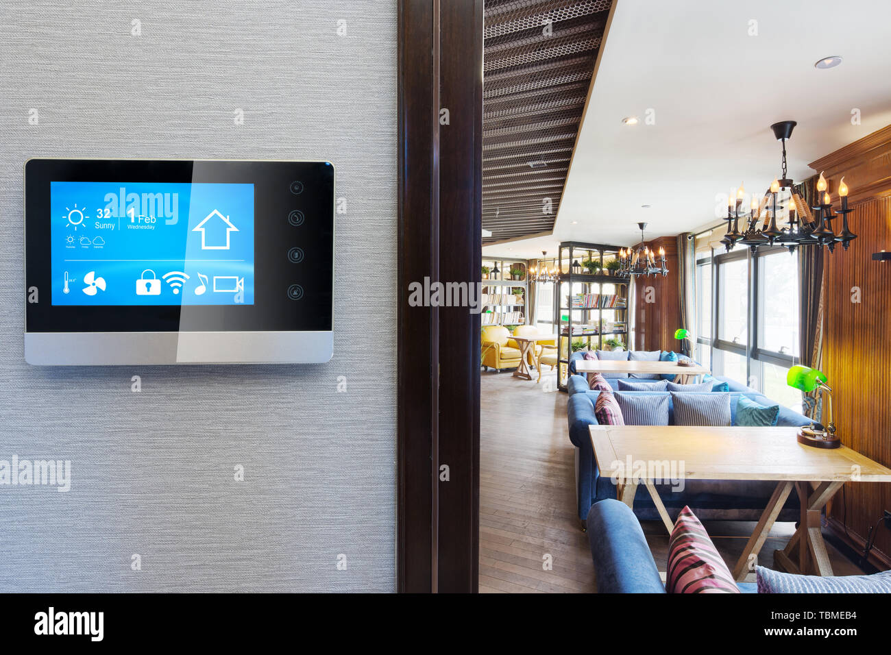 smart screen with smart home with modern cafe Stock Photo - Alamy