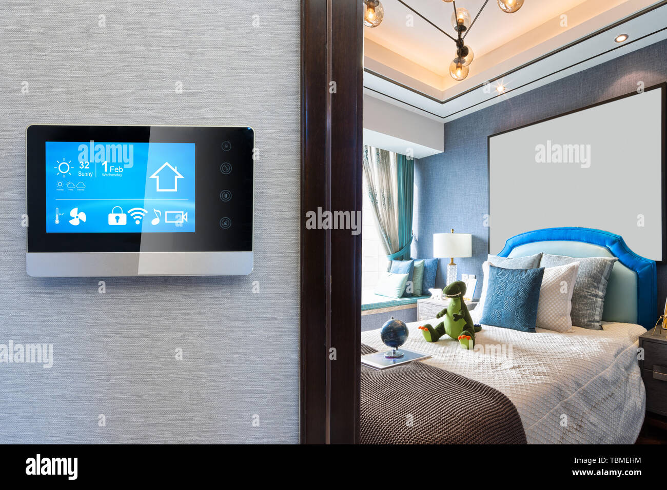 smart screen with smart home with modern living room Stock Photo - Alamy