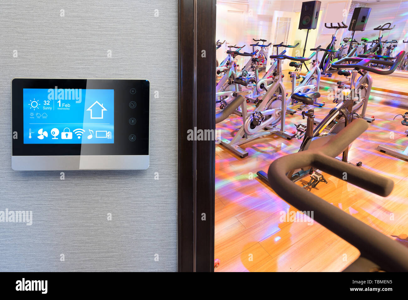 smart screen with smart home with modern gym Stock Photo - Alamy