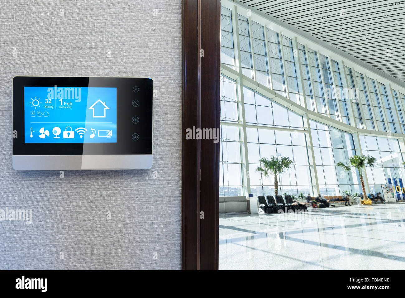 smart screen with smart home with modern hall Stock Photo - Alamy