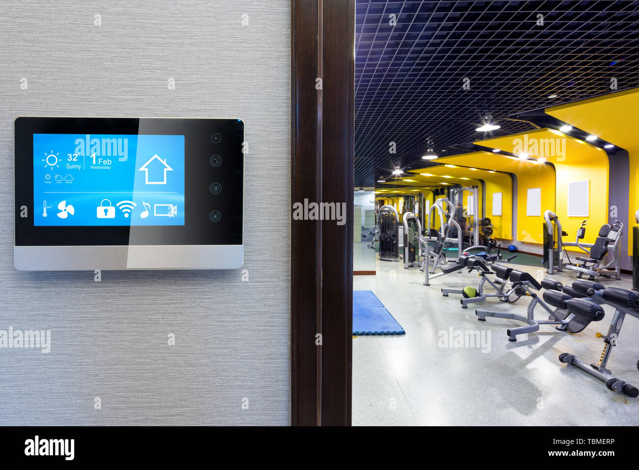 smart screen with smart home with modern gym Stock Photo - Alamy