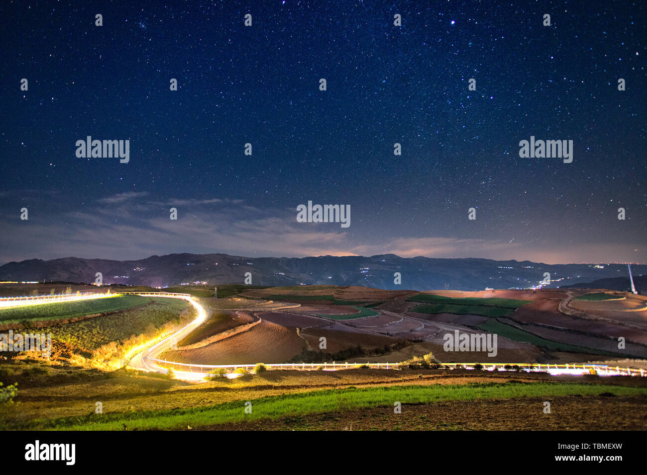 Starry sky filmed by Dongchuan red land Hua Shitou Village Stock Photo ...