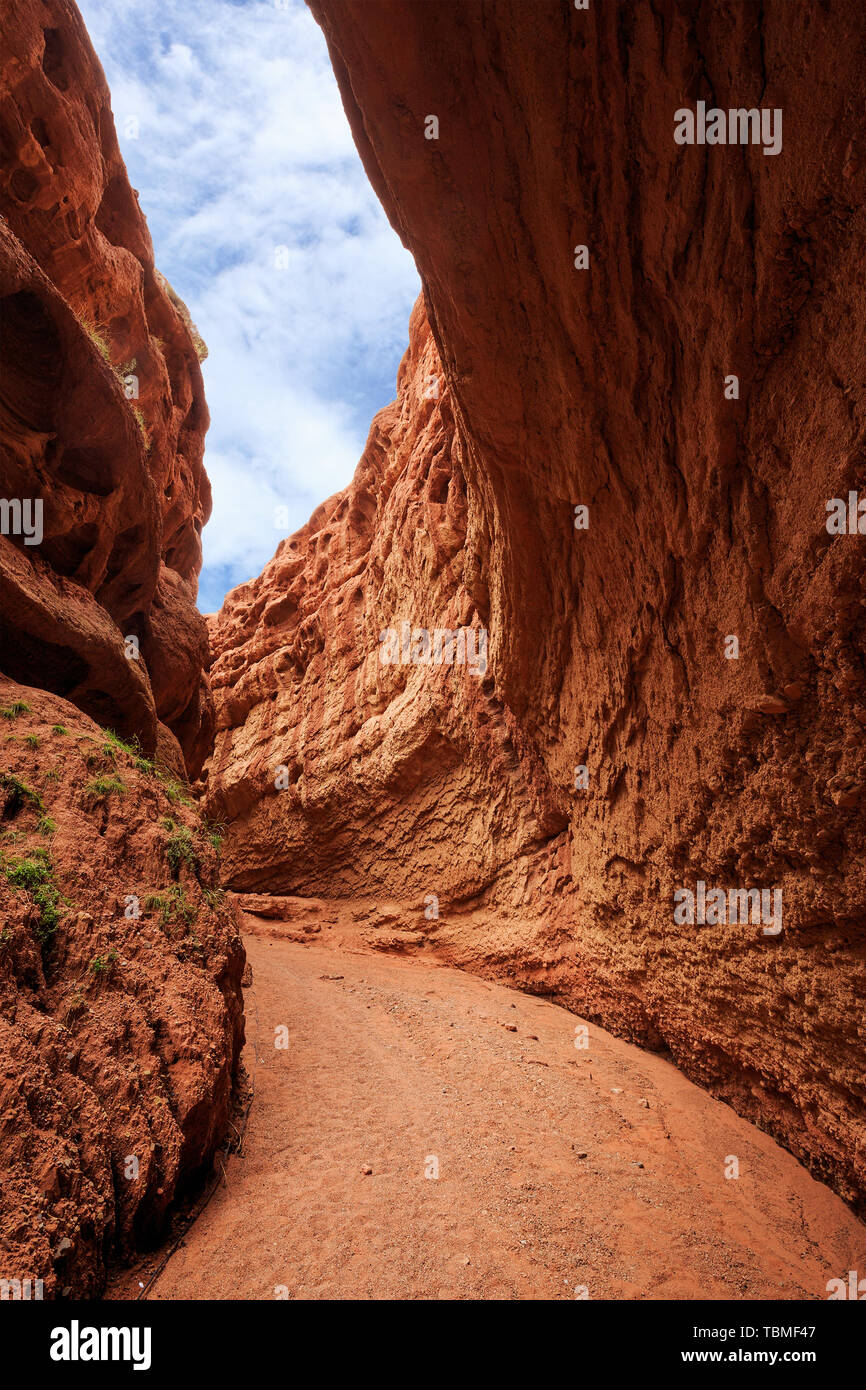 road with some green in valley of red sandstone Stock Photo - Alamy