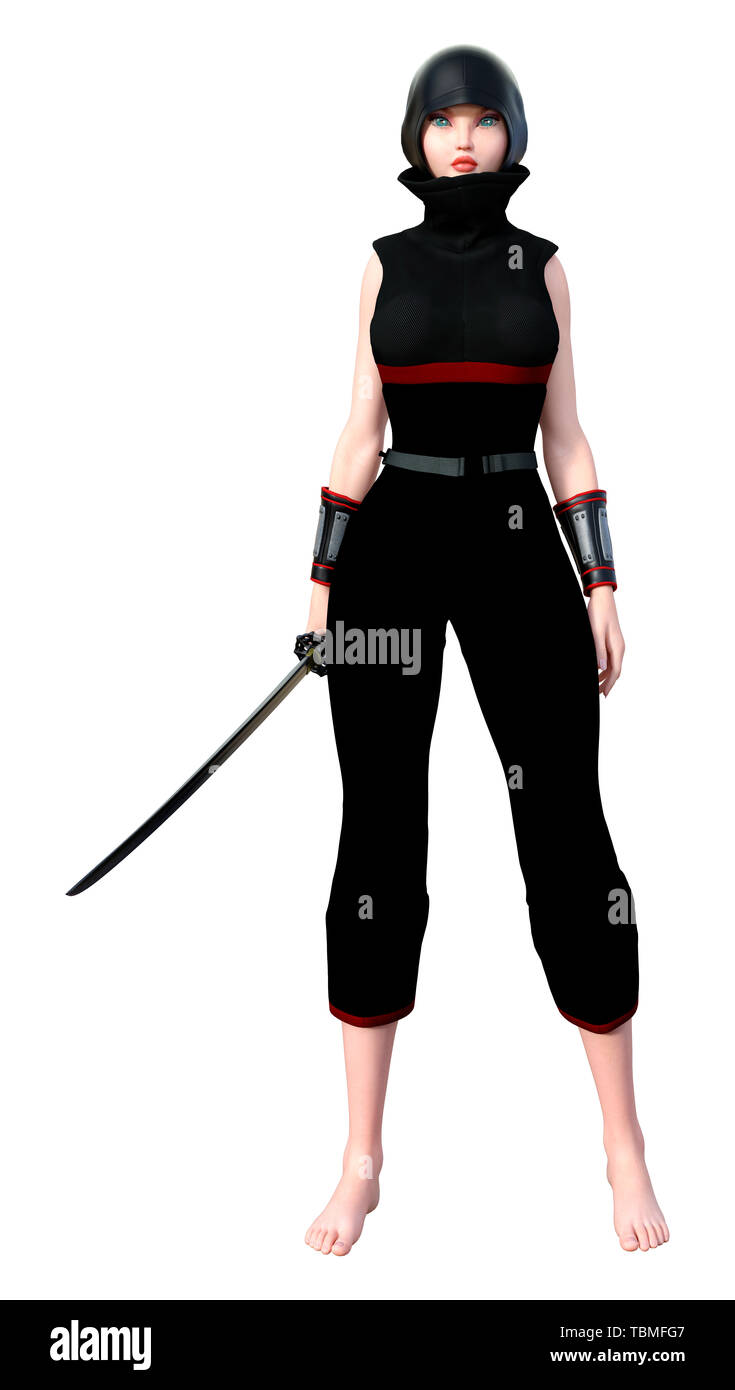 3D rendering of a female ninja isolated on white background Stock Photo ...