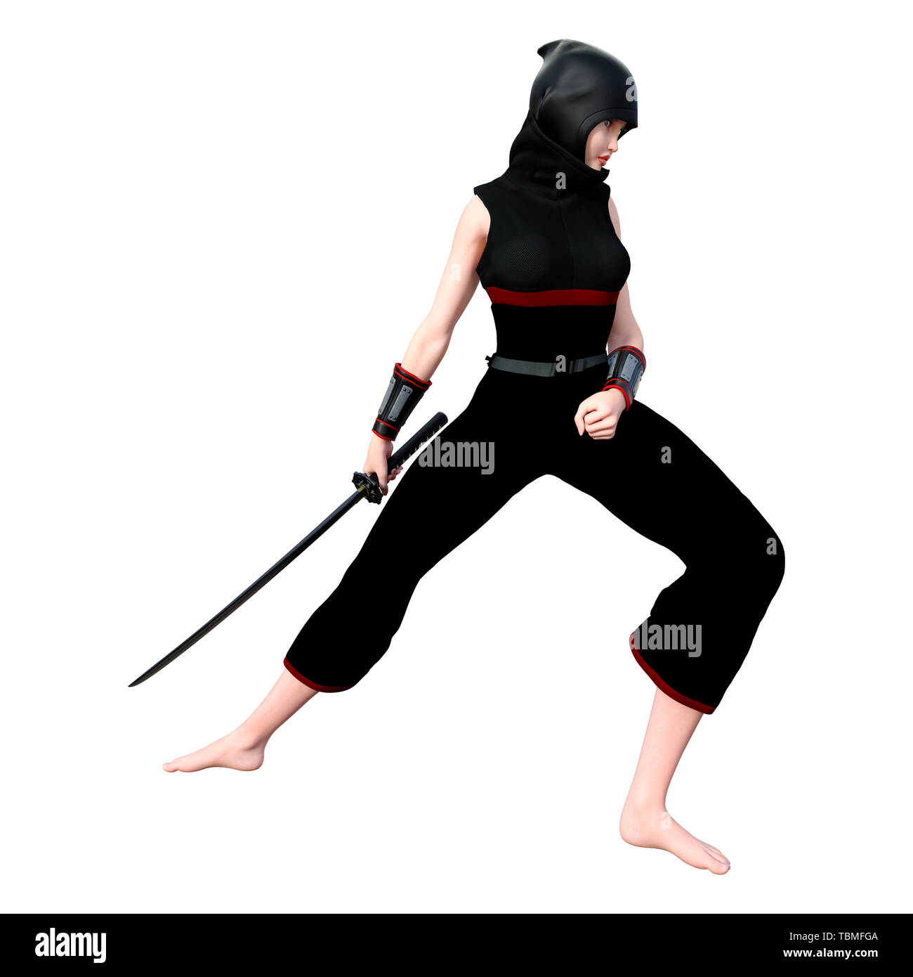 3D rendering of a female ninja isolated on white background Stock Photo ...
