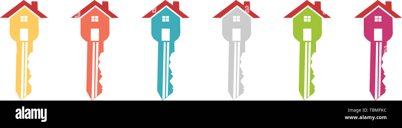 Icon of a key in the shape of a coloured house Stock Photo - Alamy
