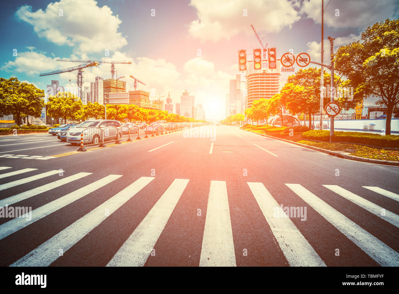 modern office buildings in shanghai from road intersection Stock Photo ...