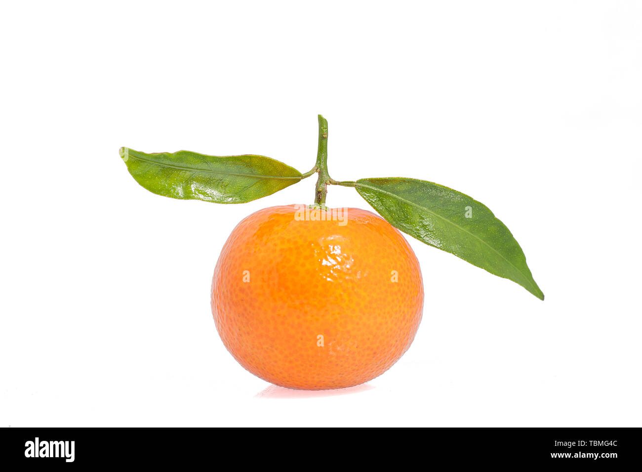 Mandarin with green leaf isolated on white background Stock Photo - Alamy