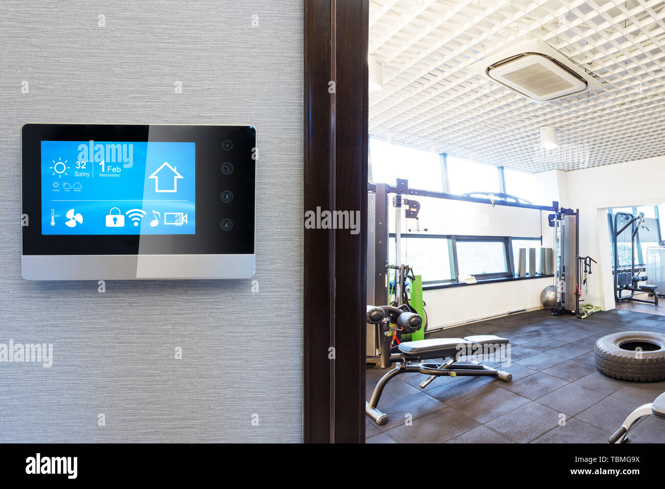 smart screen with smart home with modern gym Stock Photo - Alamy