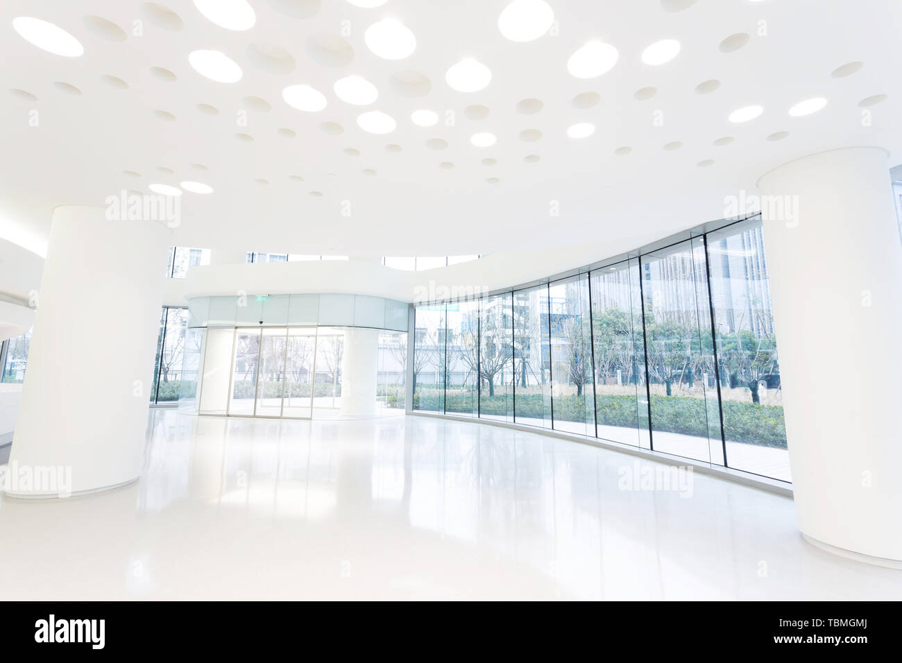 futuristic modern office building interior in urban city Stock Photo ...