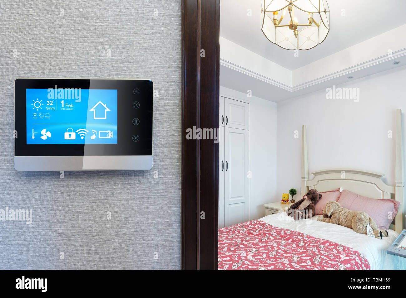 smart screen with smart home with modern bedroom Stock Photo - Alamy