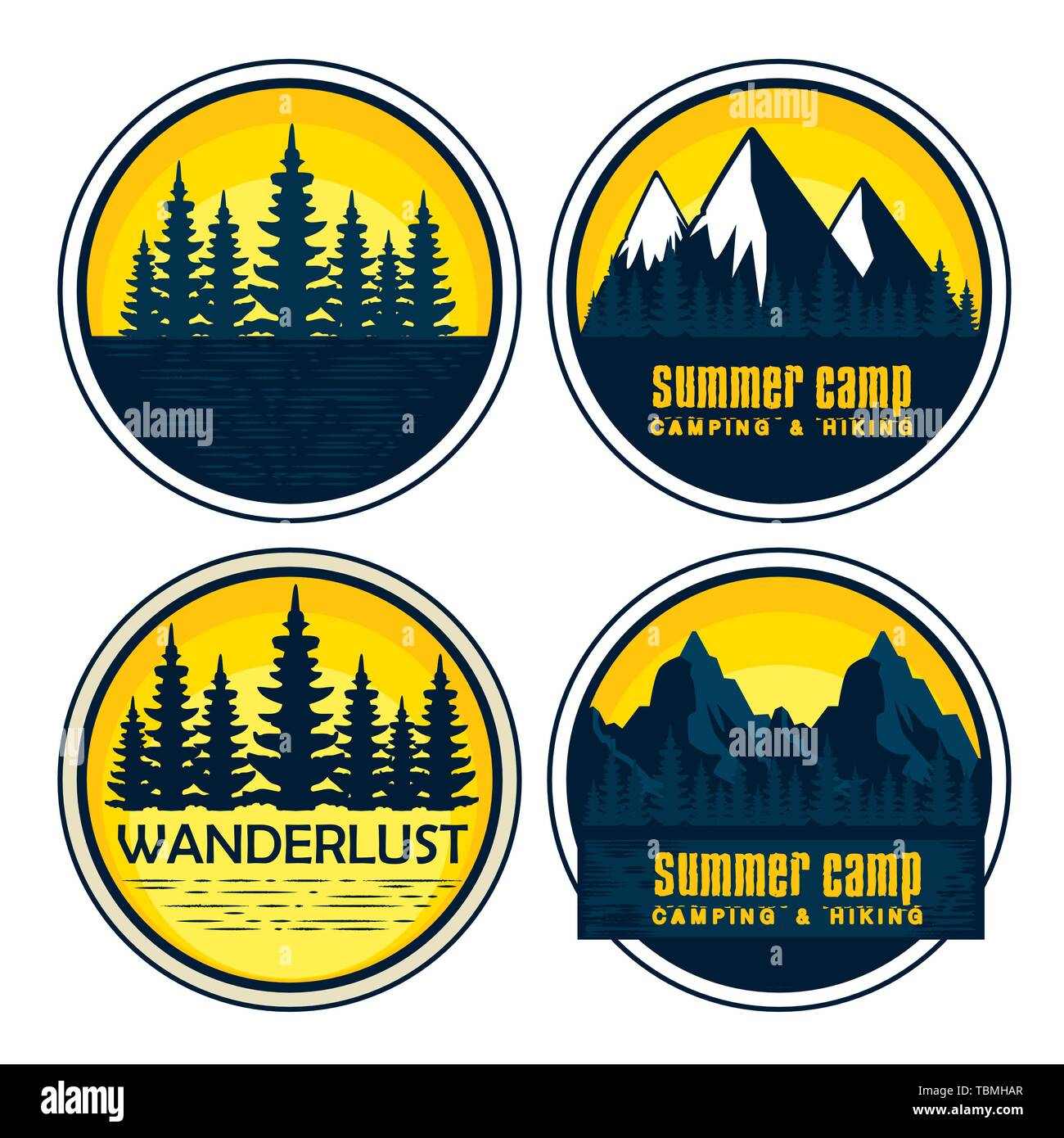 set of labels with wanderlust landscape and nature adventure Stock ...