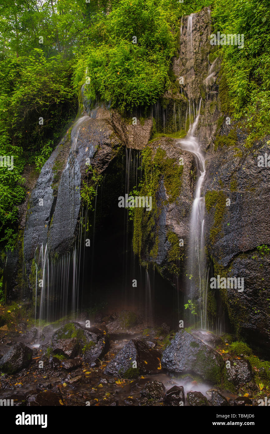 Flow water landscape of 15daogou volcano rock waterfall in Changbai ...