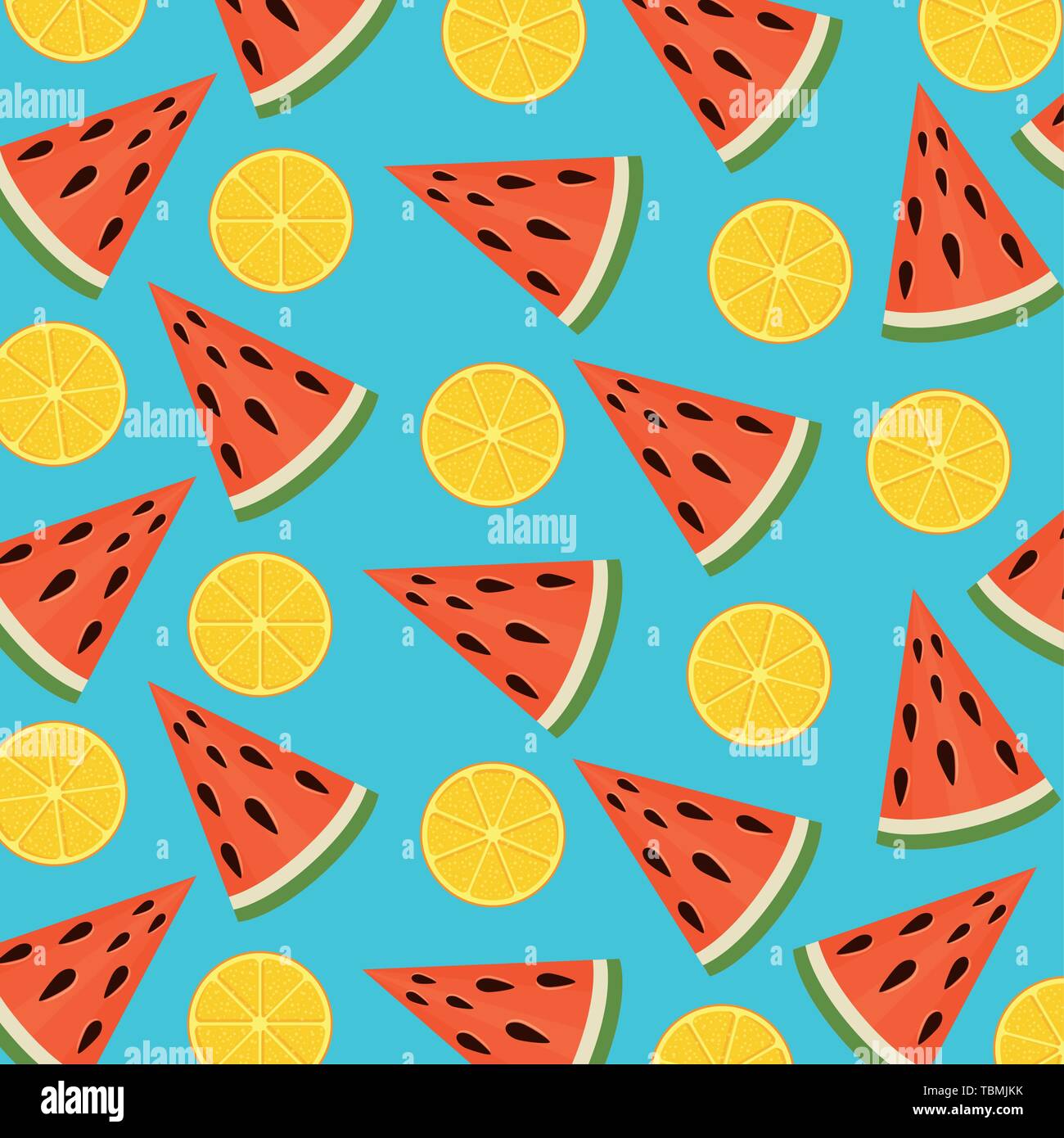 tropical watermelon and lemon fruits background Stock Vector Image ...