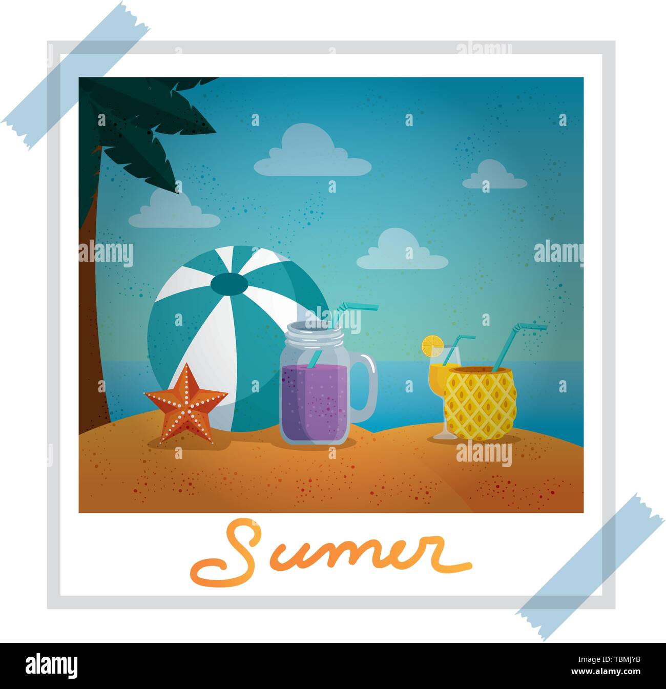 photo snapshot with summer beach seascape scene Stock Vector Image ...