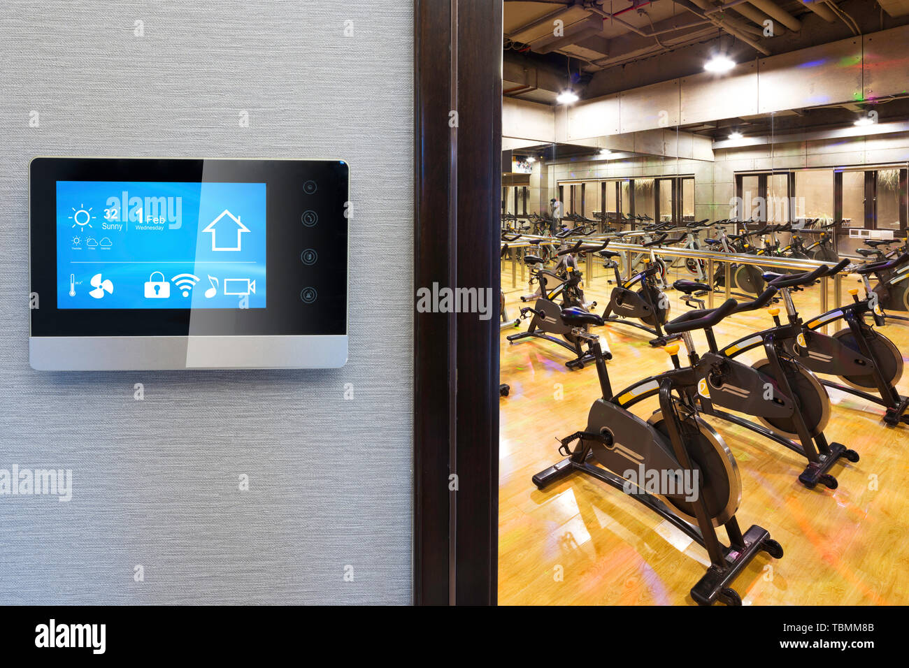 smart screen with smart home with modern gym Stock Photo - Alamy