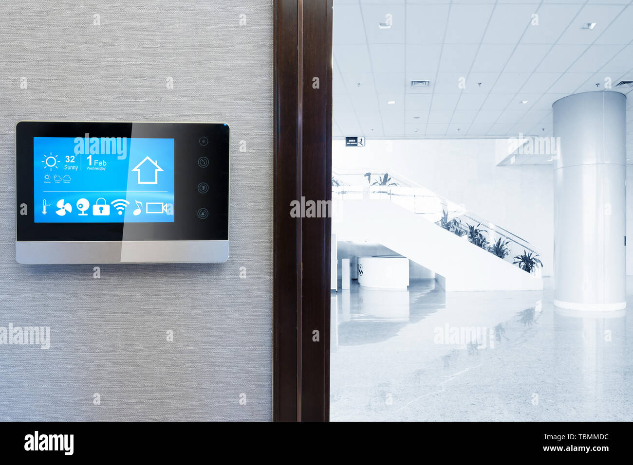 smart screen with smart home with modern hall Stock Photo - Alamy