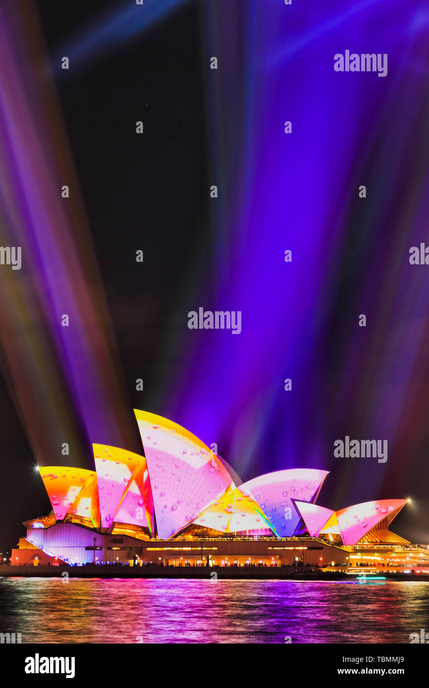 Sydney, Australia – 25 May 2018: Vertical colourful image projected on ...