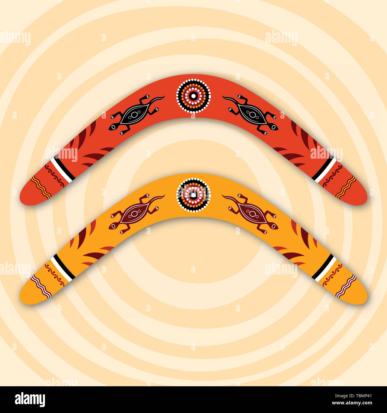Boomerangs isolated on beige background with circles. Tribal style ...