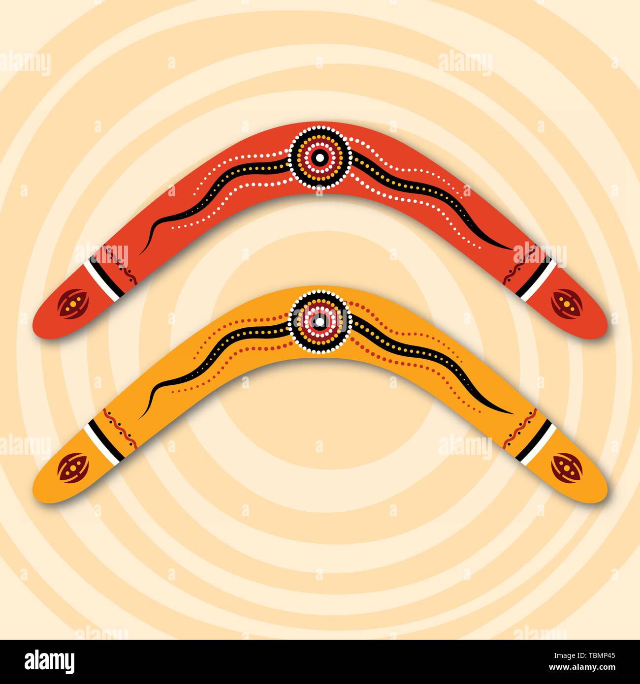 Boomerangs isolated on beige background with circles. Tribal style ...