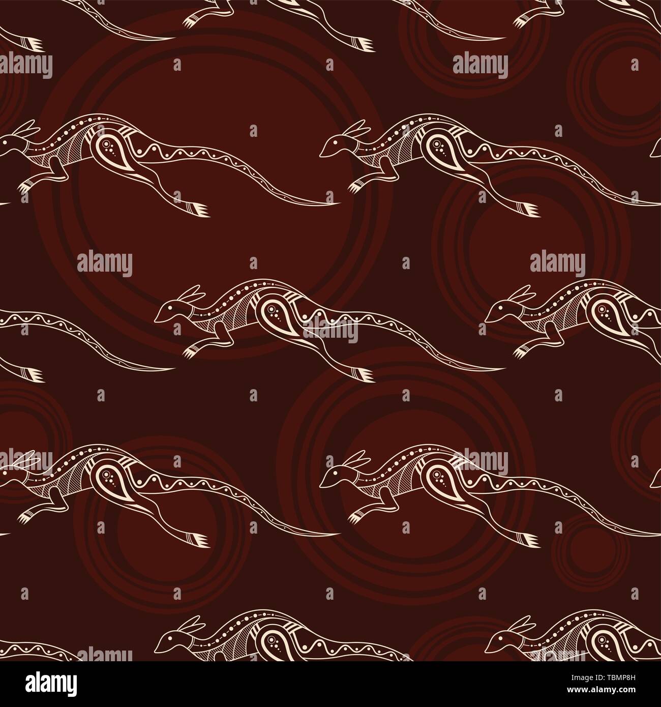 Seamless pattern of kangaroos silhouettes with abstract circles on ...