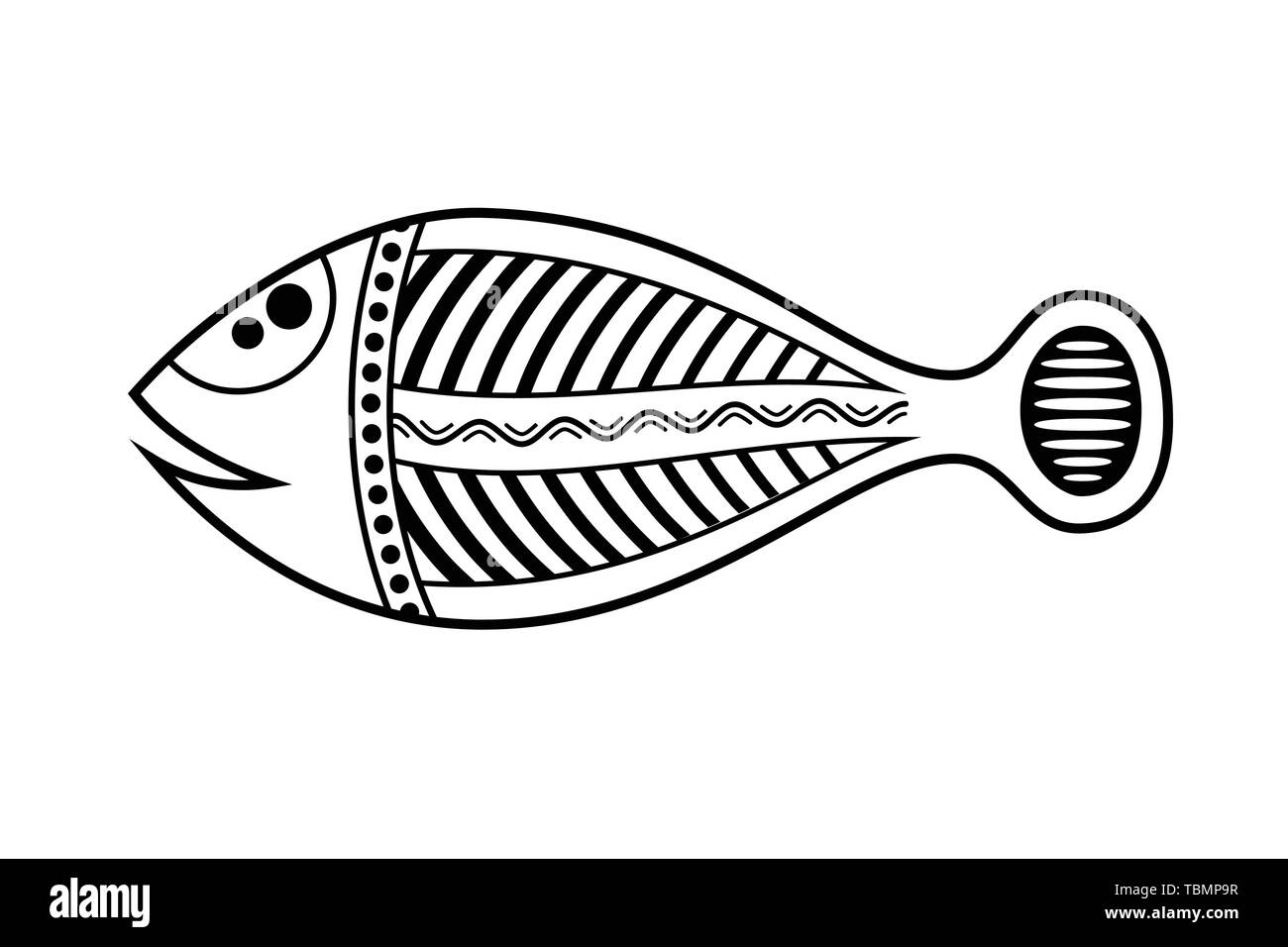 Fish. Aboriginal art style. Tatoo. Black and white logo. Vector ...