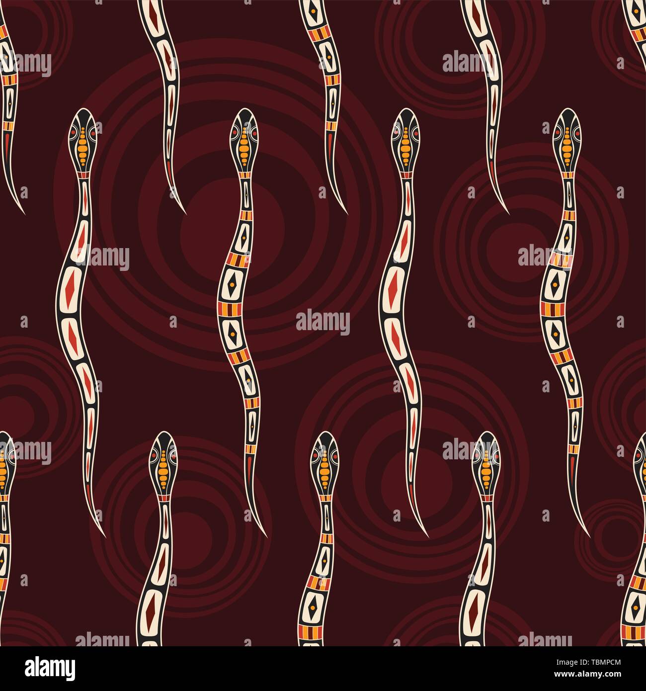 Seamless pattern of snakes with abstract circles on background ...