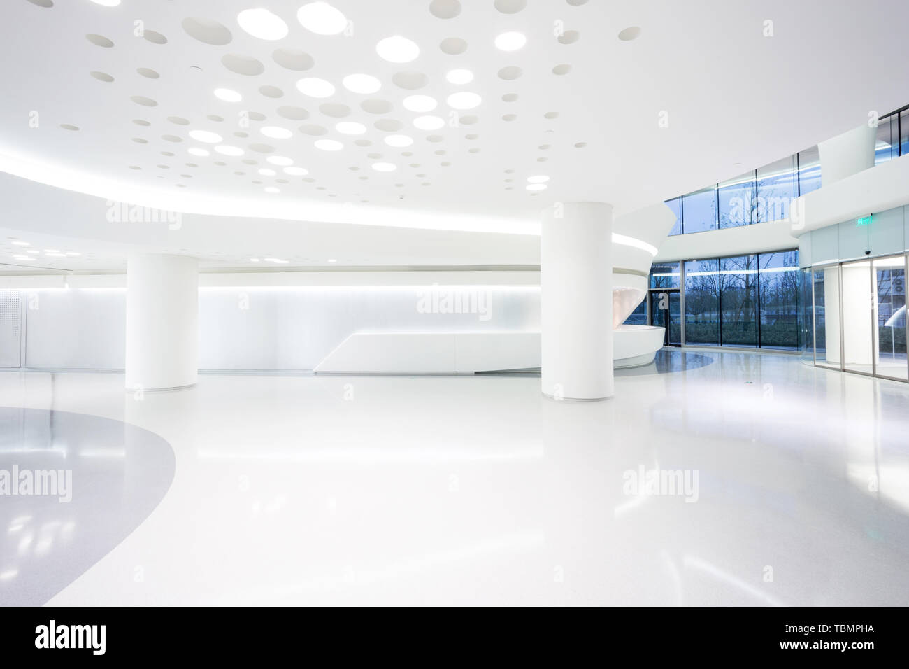 futuristic modern office building interior in urban city Stock Photo ...