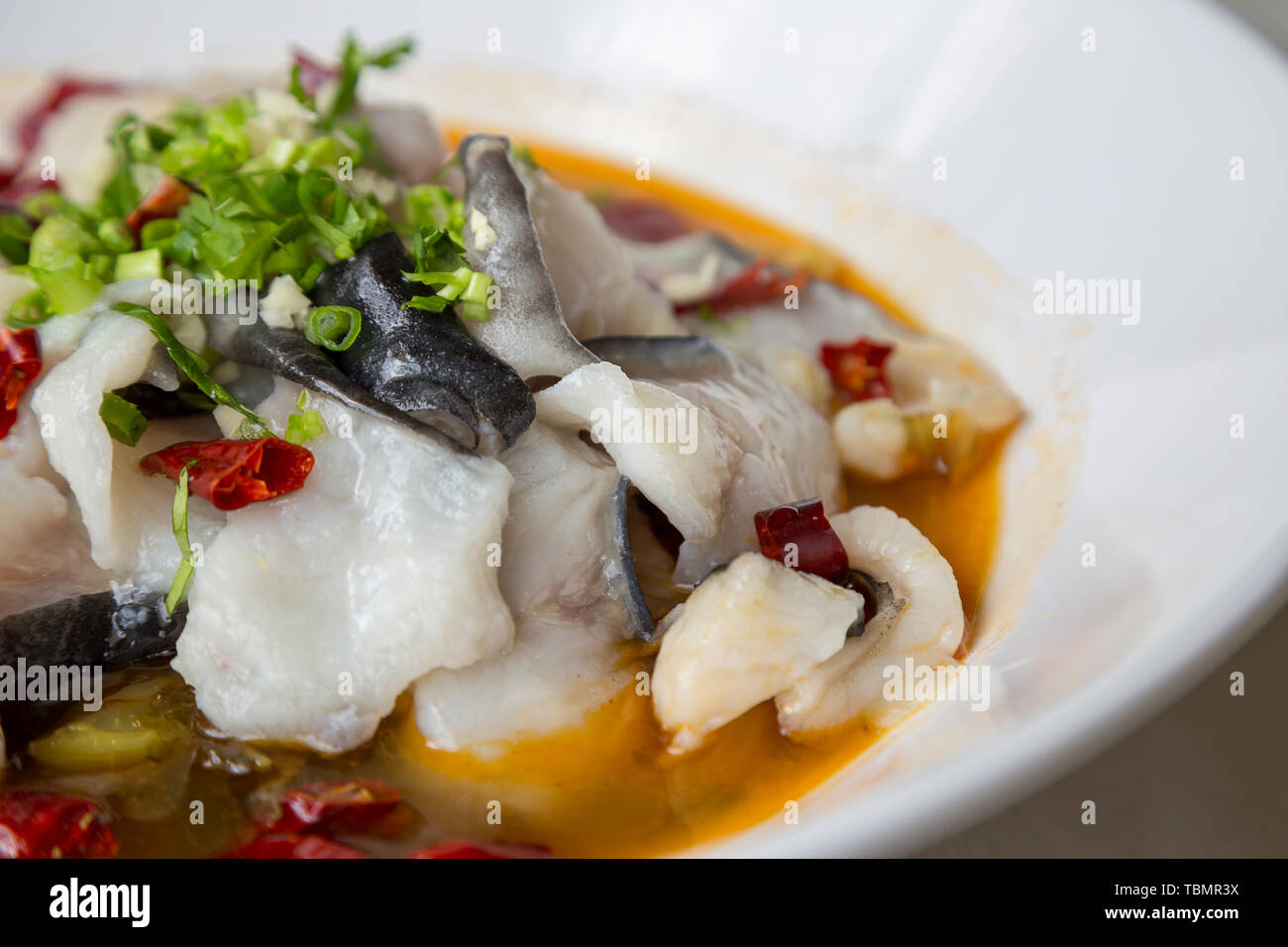 Chinese food boiled fish Stock Photo - Alamy