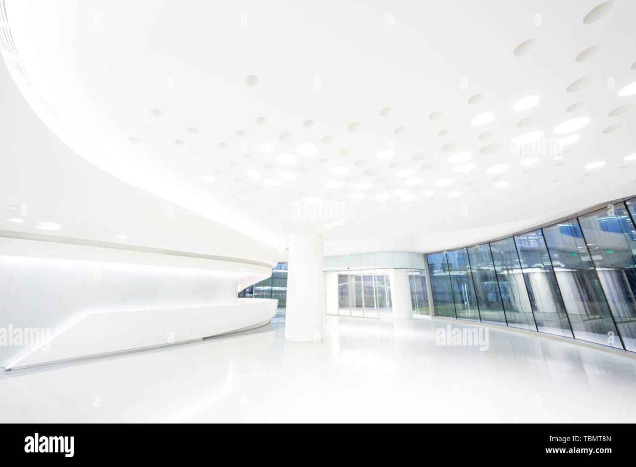 futuristic modern office building interior in urban city Stock Photo ...