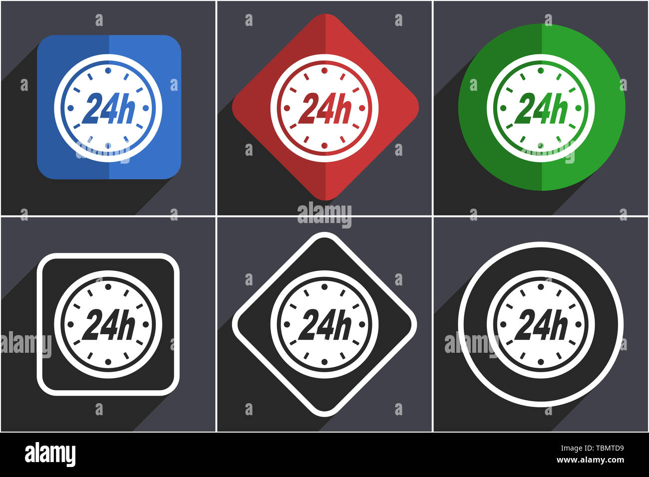 24h set of flat design web icons in 6 options Stock Photo - Alamy