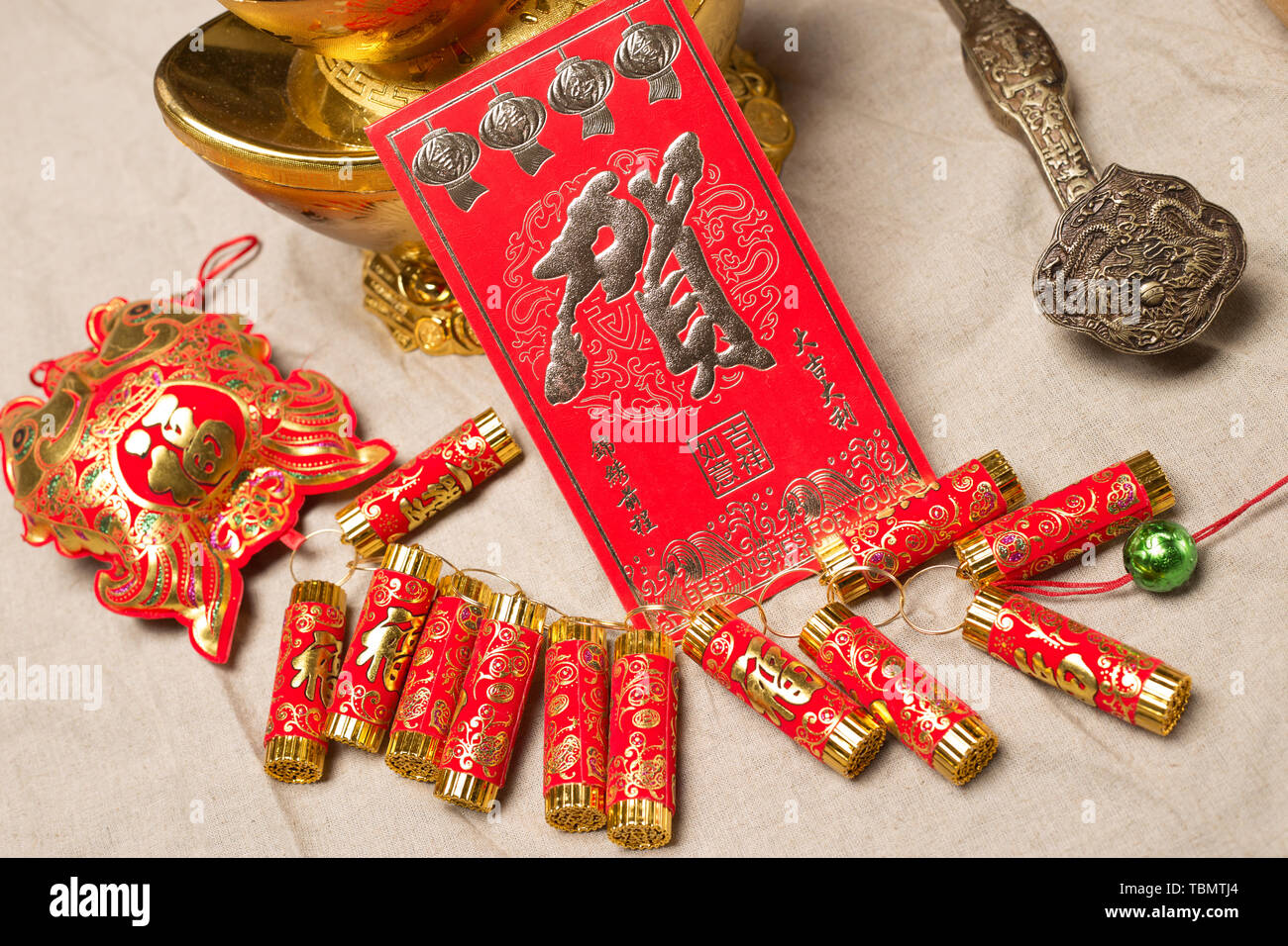 Chinese lunar new year ornament on a festive background Stock Photo - Alamy