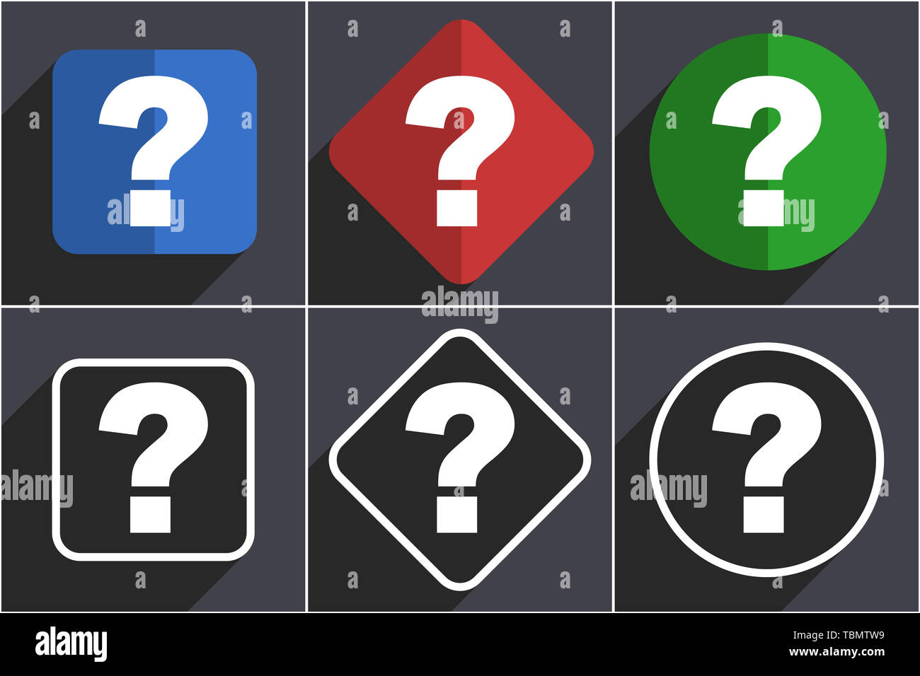 Question mark set of flat design web icons in 6 options Stock Photo - Alamy