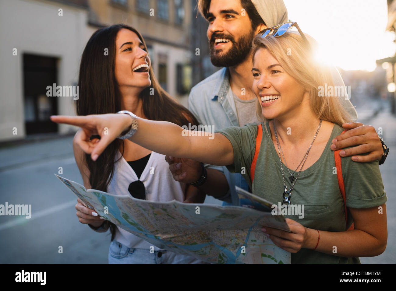 Group of smiling friends traveling. Friendship, travel, vacation ...