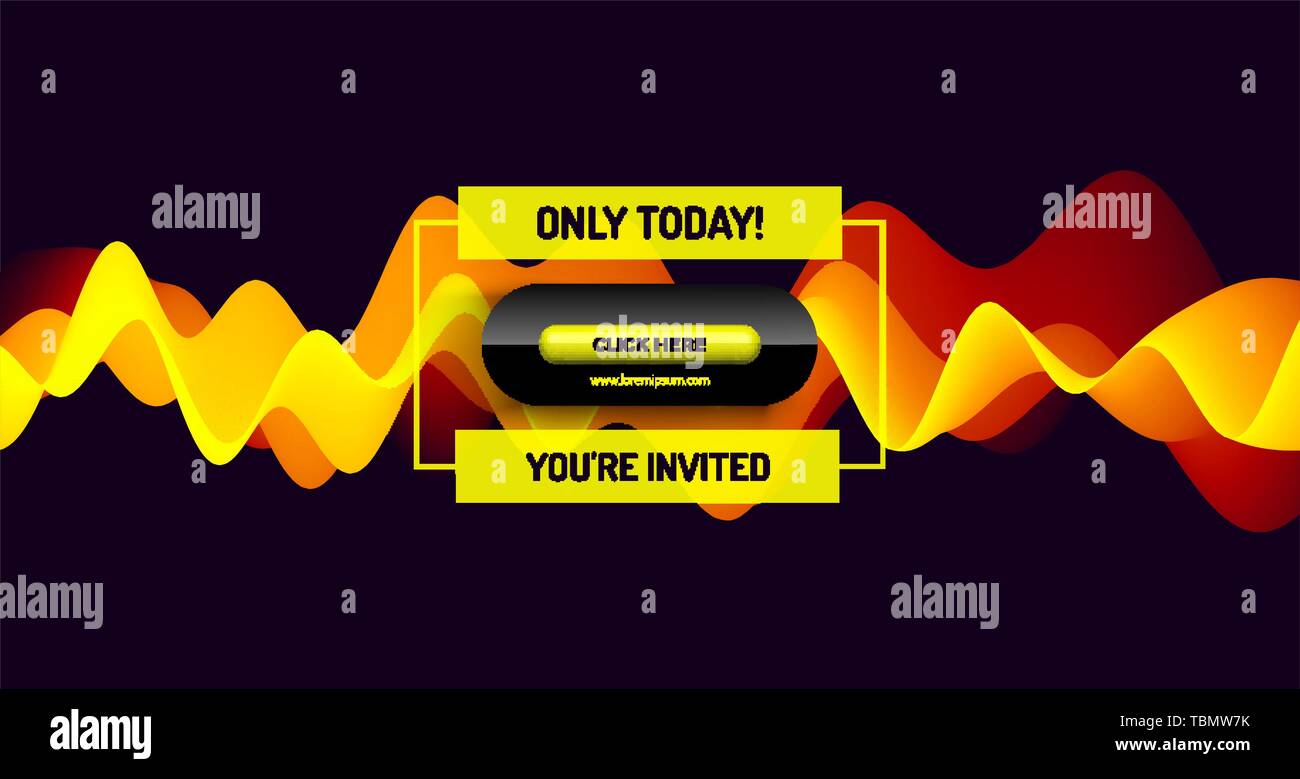 Click here button. Abstract wavy background with dynamic effect. Motion ...