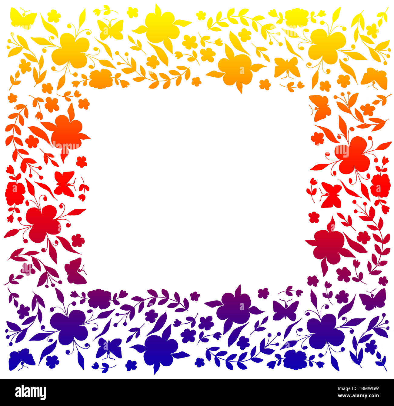 Square frame with colorful flowers on white background. Invitation Card ...