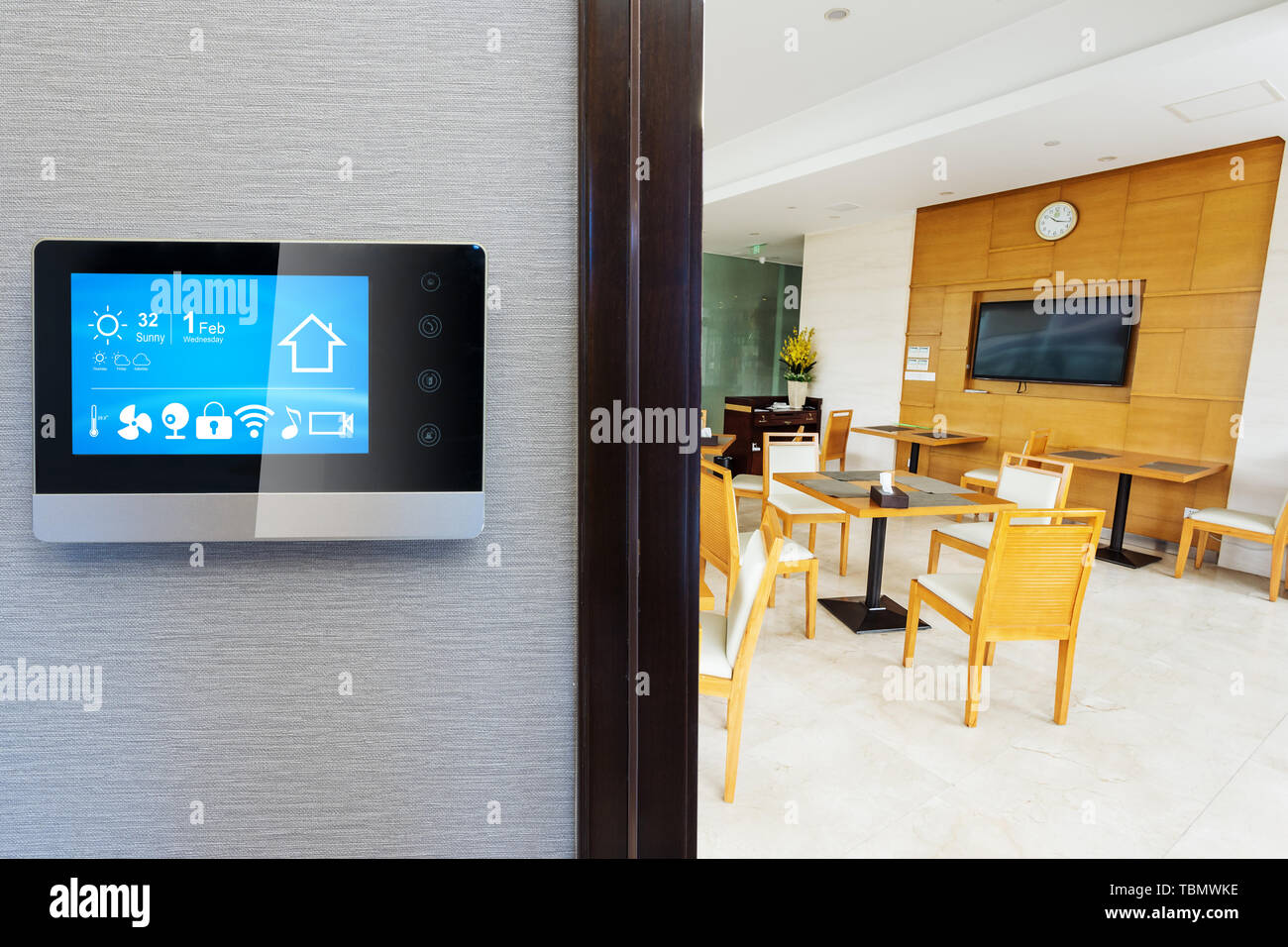 smart screen with smart home with modern cafeteria Stock Photo - Alamy