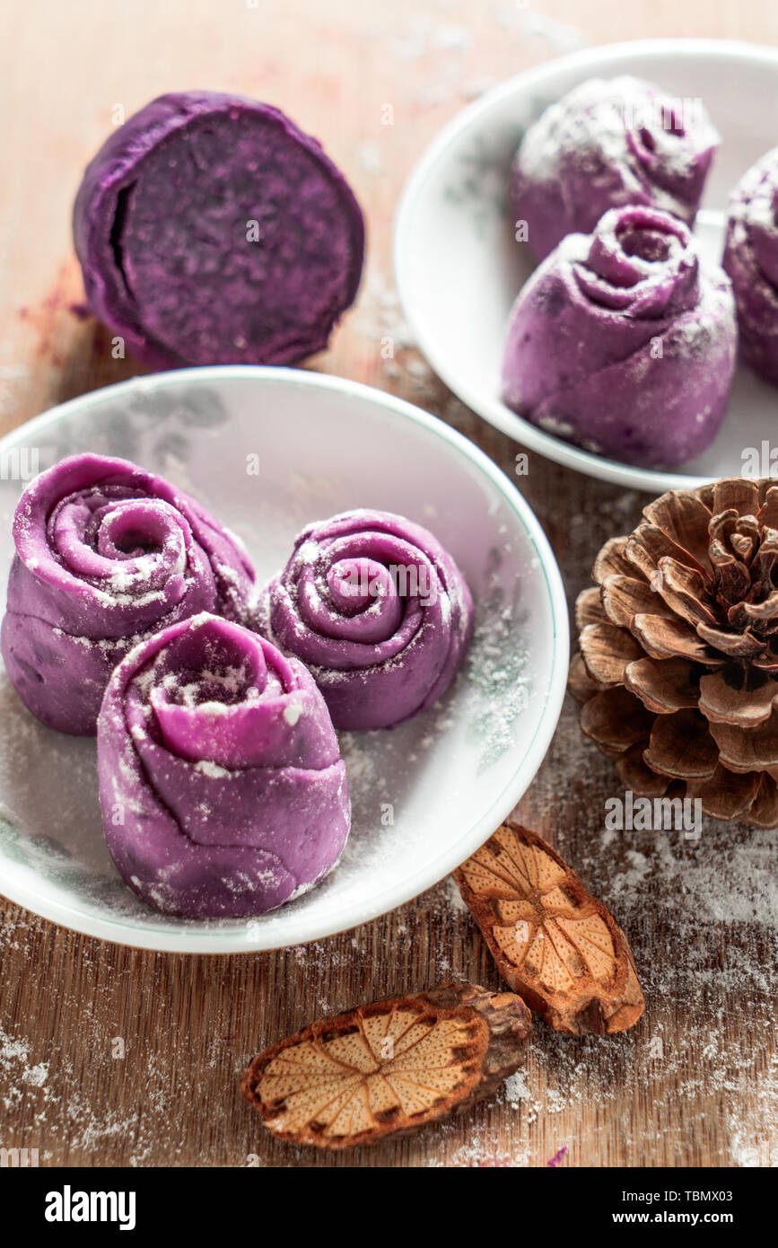 Purple potato pastry cuisine Stock Photo - Alamy