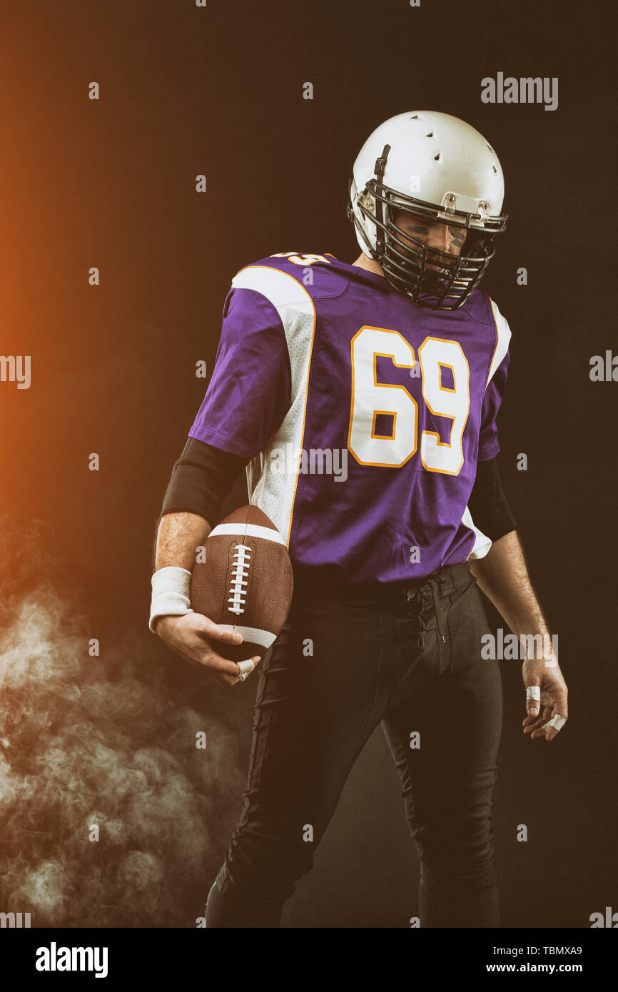 Portrait close-up, American football player, bearded without a helmet ...